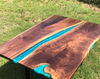 Cedar Live Edge River Dining Table With Stone Resin Etsy