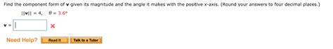 solved find the component form of v given its magnitude and