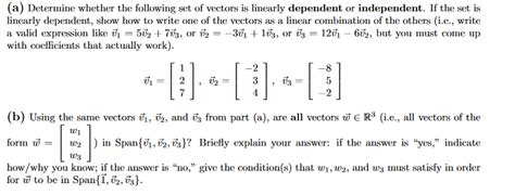 solved determine whether the following set of vectors is