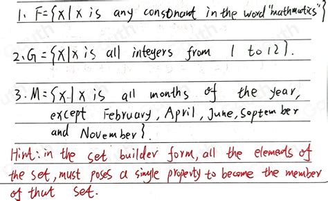 solved write each set using set builder form 1 f the set of all consonants in the word