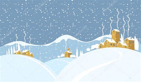 Paisaje nevado de invierno con una pequeña iglesia del pueblo y casas