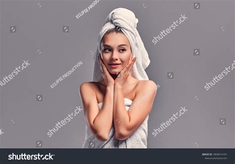 Beauty Portrait Cheerful Attractive Half Naked Stock Photo 1804014151