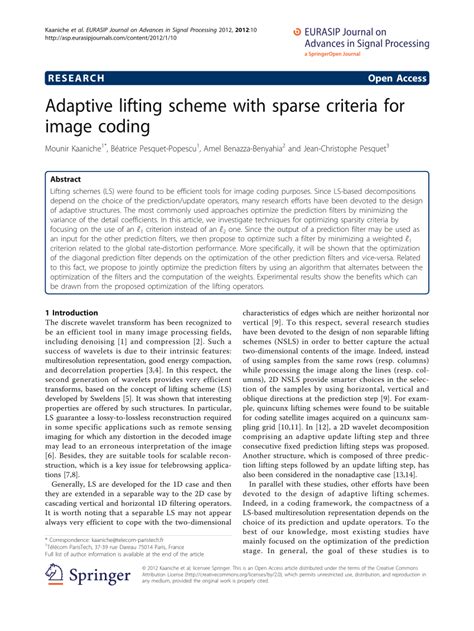 pdf adaptive lifting scheme with sparse criteria for image coding