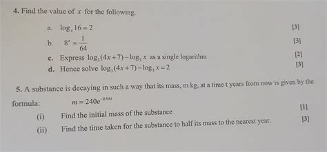 solved 4 find the value of x for the following a log 16