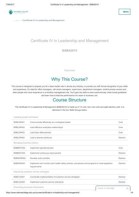 Certificate IV In Leadership And Management BSB42015