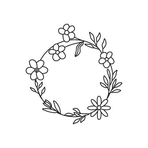 Een Zwart Wit Tekening Van Een Cirkel Met Bloemen Premium Vector