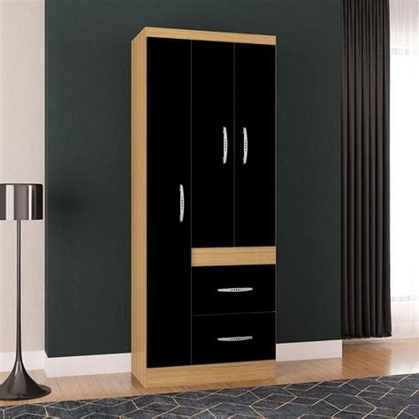 Guarda Roupa Solteiro Ambiente Milão 3 Portas Damasco Preto Poquema