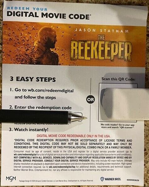 The Beekeeper 4K UHD Blu Ray Disc Slipcover Case OR Digital Movie