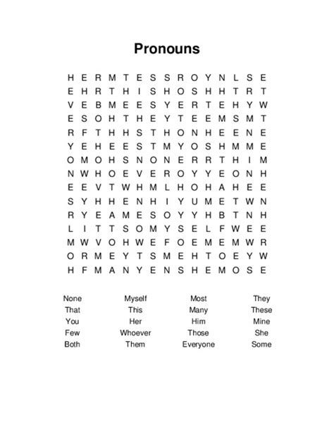 Pronouns Word Search