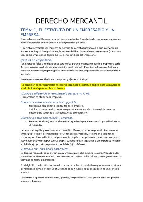 Derecho Mercantil Clase DERECHO MERCANTIL TEMA 1 EL ESTATUTO DE UN