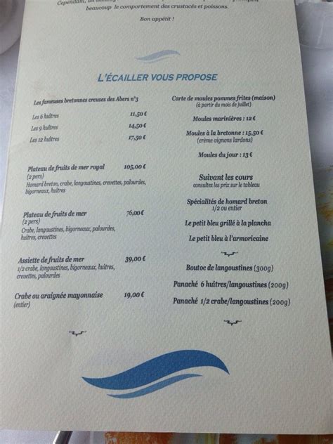 Menu At La Corniche Restaurant Brignogan Plages