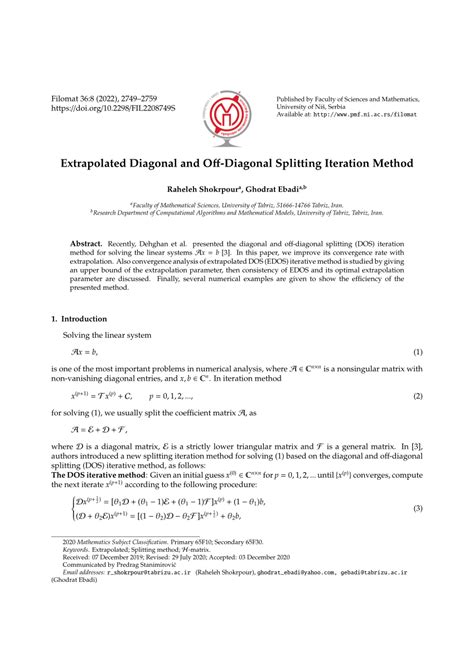 pdf extrapolated diagonal and off diagonal splitting iteration method