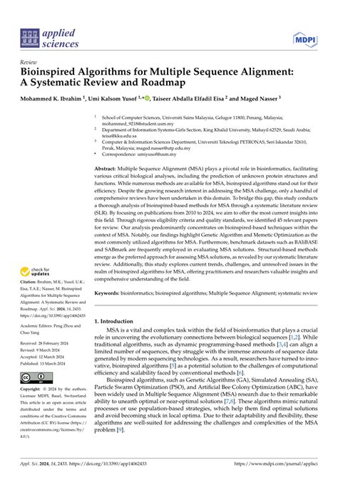 pdf bioinspired algorithms for multiple sequence alignment a systematic review and roadmap