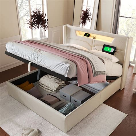 Lit Adulte Lit Coffre Lit Double LED Avec Fonction De Chargement USB