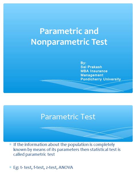 parametric and nonparametric test by sai prakash mba insurance management pondicherry