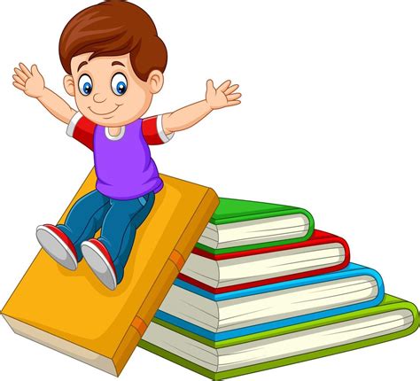 Desenho Animado Garotinho Brincando Livros Grandes 8389788 Vetor No