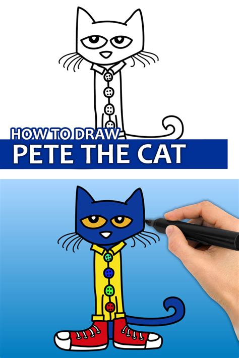 Easy How To Draw Pete The Cat Tutorial And Pete The Cat Coloring Page