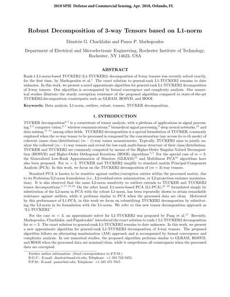 pdf robust decomposition of 3 way tensors based on l1 norm