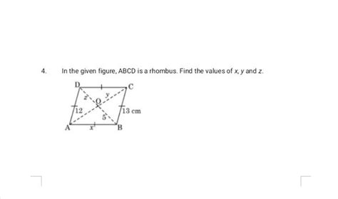 4 in the given figure abcd is a rhombus find the values of x y and z