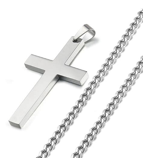 Stainless Steel Cross Pendant Chain Necklace For Men Women 22 24 Inches
