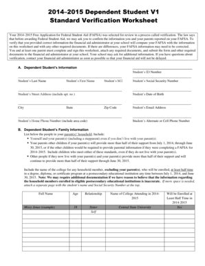 Fillable Online Centralstate 2014 2015 Dependent Student V1