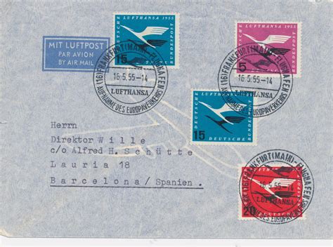 BRD 1955 Brief Mit Luftpost Sonderstempel Europaverkehr Mit