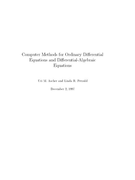 computer methods for ordinary differential equations and differential algebraic equations pdf