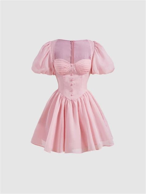 SHEIN MOD Vestido escote corazón de manga farol pecho con fruncido con