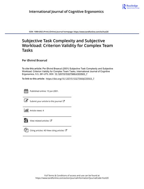 pdf subjective task complexity and subjective workload criterion validity for complex team tasks