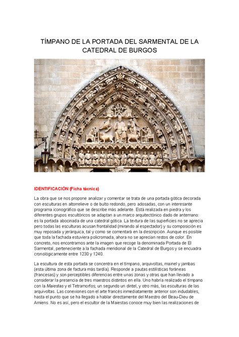 Tímpano DE LA Portada DEL Sarmental DE LA Catedral DE Burgos TÍMPANO
