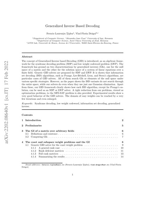 pdf generalized inverse based decoding