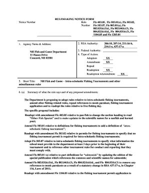 Fillable Online RULEMAKING NOTICE FORM Fis 403 05 Fis 503 01 E Fis
