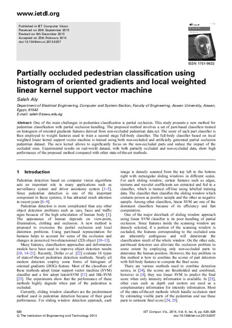 pdf partially occluded pedestrian classification using three stage cascaded classifier saleh