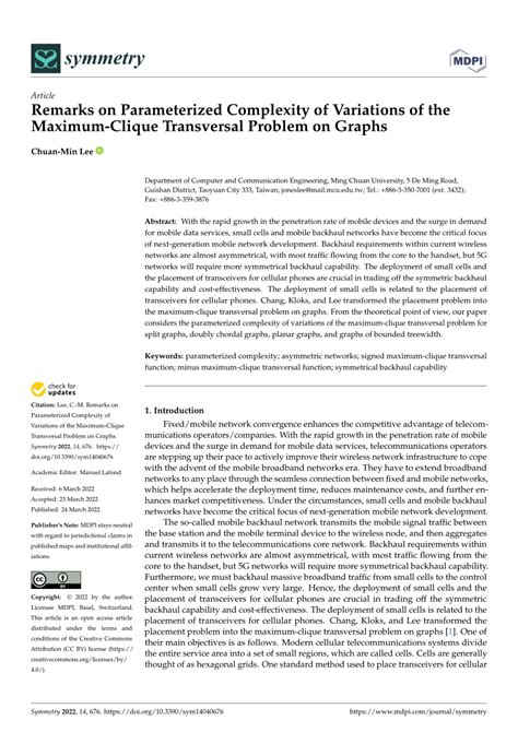 pdf remarks on parameterized complexity of variations of the maximum clique transversal