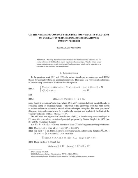 pdf on the vanishing contact structure for viscosity solutions of contact type hamilton jacobi