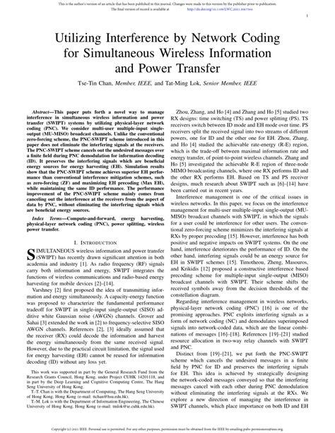 pdf utilizing interference by network coding for simultaneous wireless information and power
