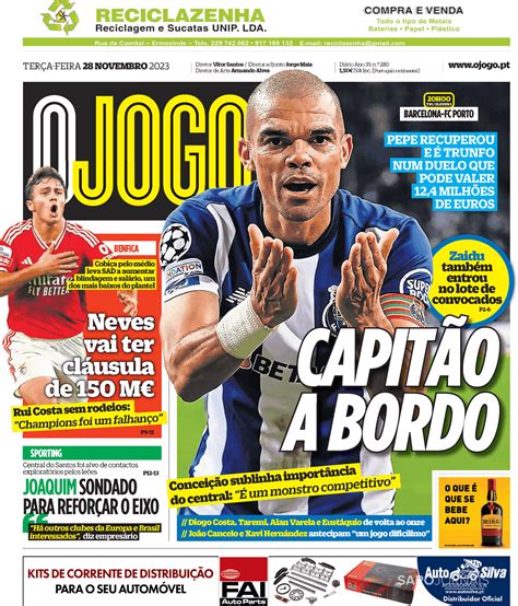 O Jogo 28 nov 2023 Jornais e Revistas SAPO pt Última hora e