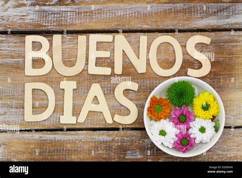 Buenos Dias Good Morning In Spanish Written With Wooden Letters Stock