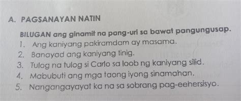 A PAGSANAYAN NATIN BILUGAN Ang Ginamit Na Pang Uri Sa Bawat