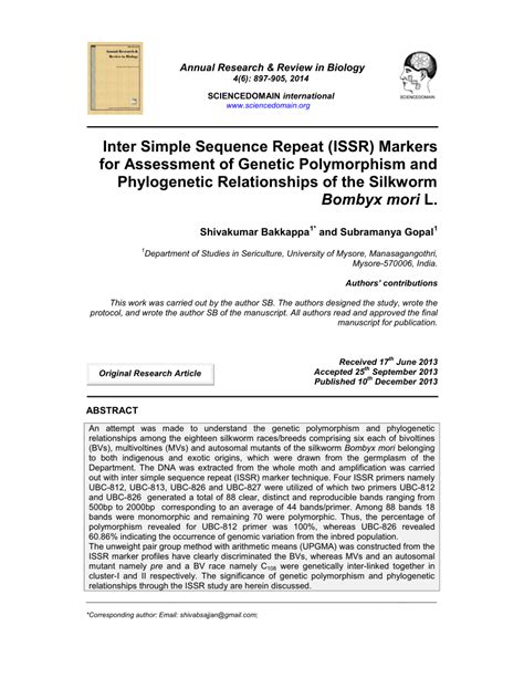 pdf inter simple sequence repeat issr markers for assessment of genetic polymorphism and