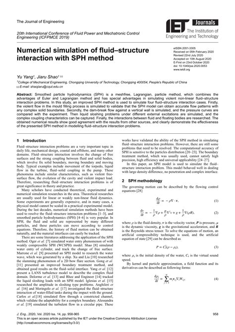 pdf numerical simulation of fluid structure interaction with sph method