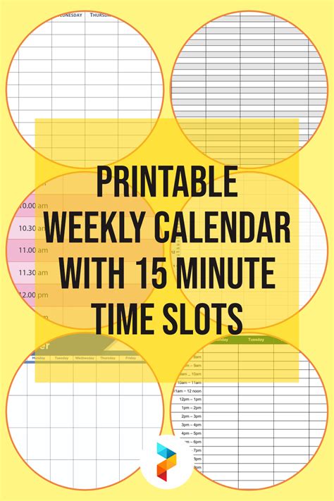 Printable Weekly Calendar With Minute Time Slots Weekly Calendar