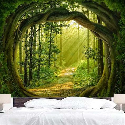 XYYDS Enchanted Forest Tapestry Nature Lanscape Green Tapestry Tree