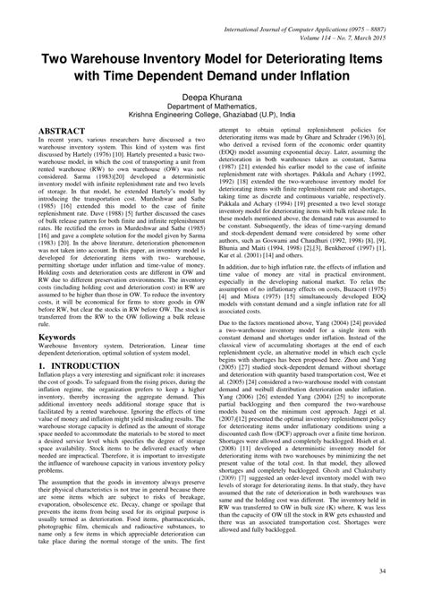 pdf two warehouse inventory model for deteriorating items with time dependent demand under