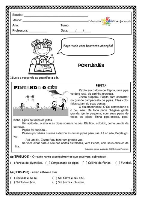 Interpretação e gramática 5 ano Interpretação e gramática para o 5