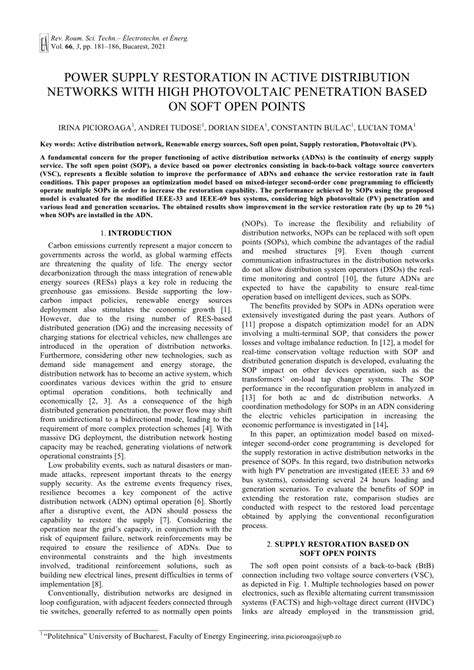 pdf power supply restoration in active distribution networks with high photovoltaic