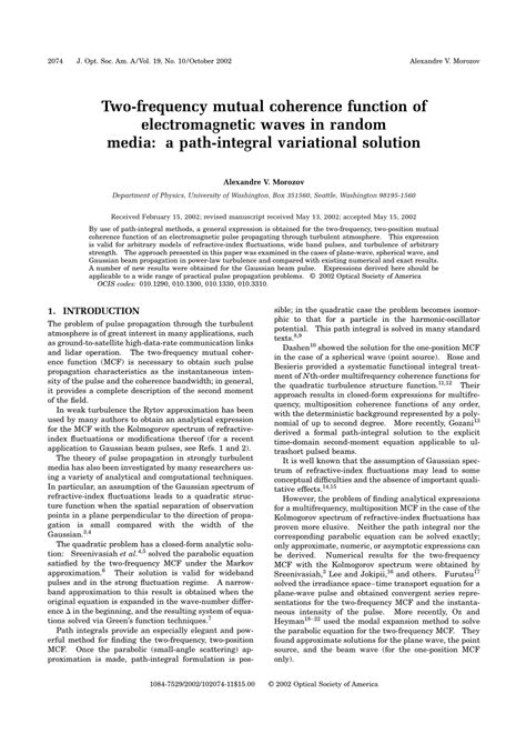 pdf two frequency mutual coherence function of electromagnetic waves in random media a path