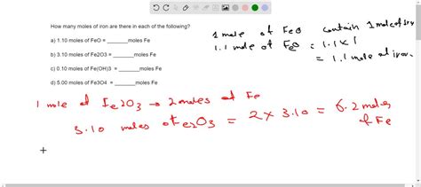 SOLVED How Many Moles Of Iron Are There In Each Of The Following A 1