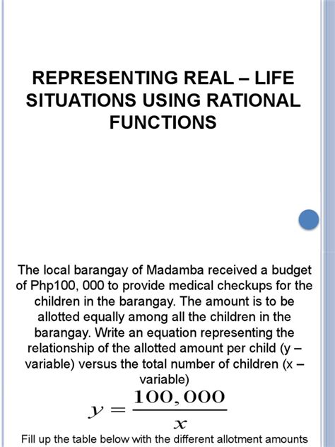 representing real life situations using rational functions pdf equations function