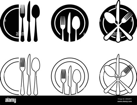 Cutlery Icon Spoon Forks Knife Plate Restaurant Business Concept